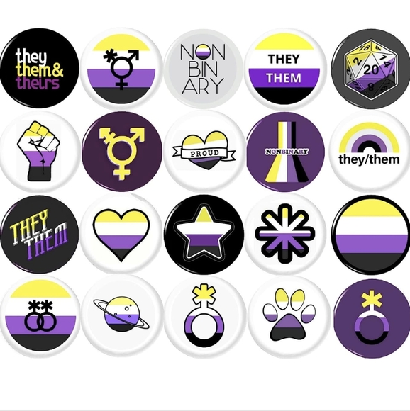 Jewelry | Non Binary Pronouns Lgbtq Gay Set Of 2 1 Inch Size ...